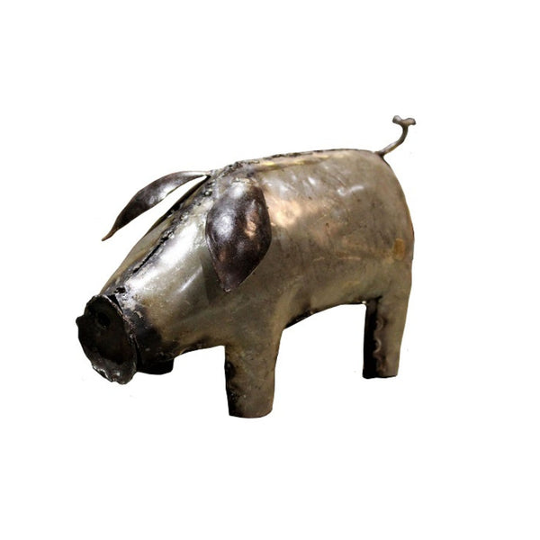 Recycled Metal Pig - Handmade Discarded Metal for Indoor or Outdoor.