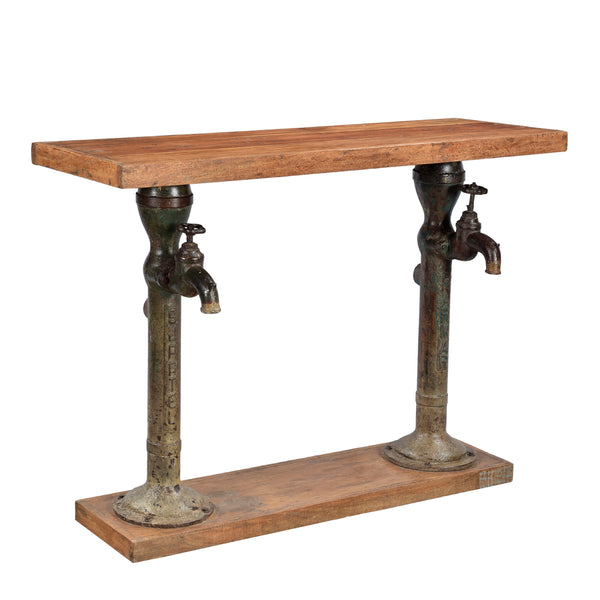 Original Water Pump Console Table - Upcycled Teak & Cast Iron Design ...